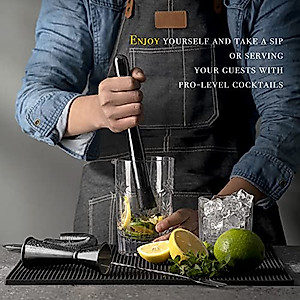 Homestia Stainless Steel Muddler for Cocktails - 10" Drink Muddler, 12" Bar Spoon Cocktail Spoon, 1&2oz Measuring Jigger, 3 PCS Home Bar Tool Set, Black Cocktail Gift for Mojitos Drinks