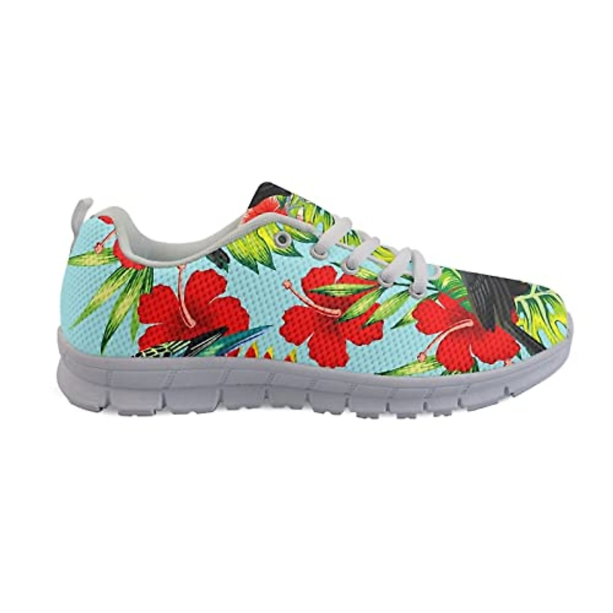Yzaoxia Parrot Walking Shoes Women Size 6 Hibiscus Flower Breathable Mesh Sneakers Light Weight Running Tennis Shoes Comfortable Athletic
