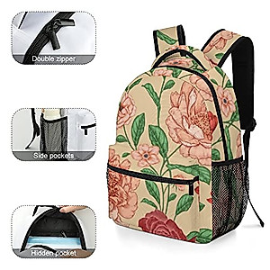 Travel Laptop Backpack School Bag Floral Roses Peonies Victorian Style Large Capacity Business Ddurable Water Resistant College Laptop iPad Tablet Bag for Men and Women