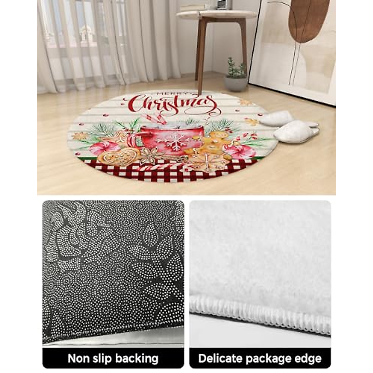 Christmas Fluffy Round Area Rug Carpets 5ft, Plush Shaggy Carpet Soft Circular Rugs, Non-Slip Fuzzy Accent Floor Mat for Living Room Bedroom Nursery Home Decor Farmhouse Country Buffalo Plaid Red