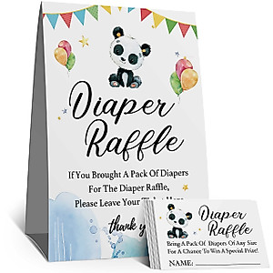 skuhyyg Diaper Raffle Tickets, Diaper Raffle Sign, Baby Shower Game Kit, Panda Bunting Raffle Insert Ticket，Watercolor Panda Balloon Baby Shower Decorations (1 Sign+50 Cards)