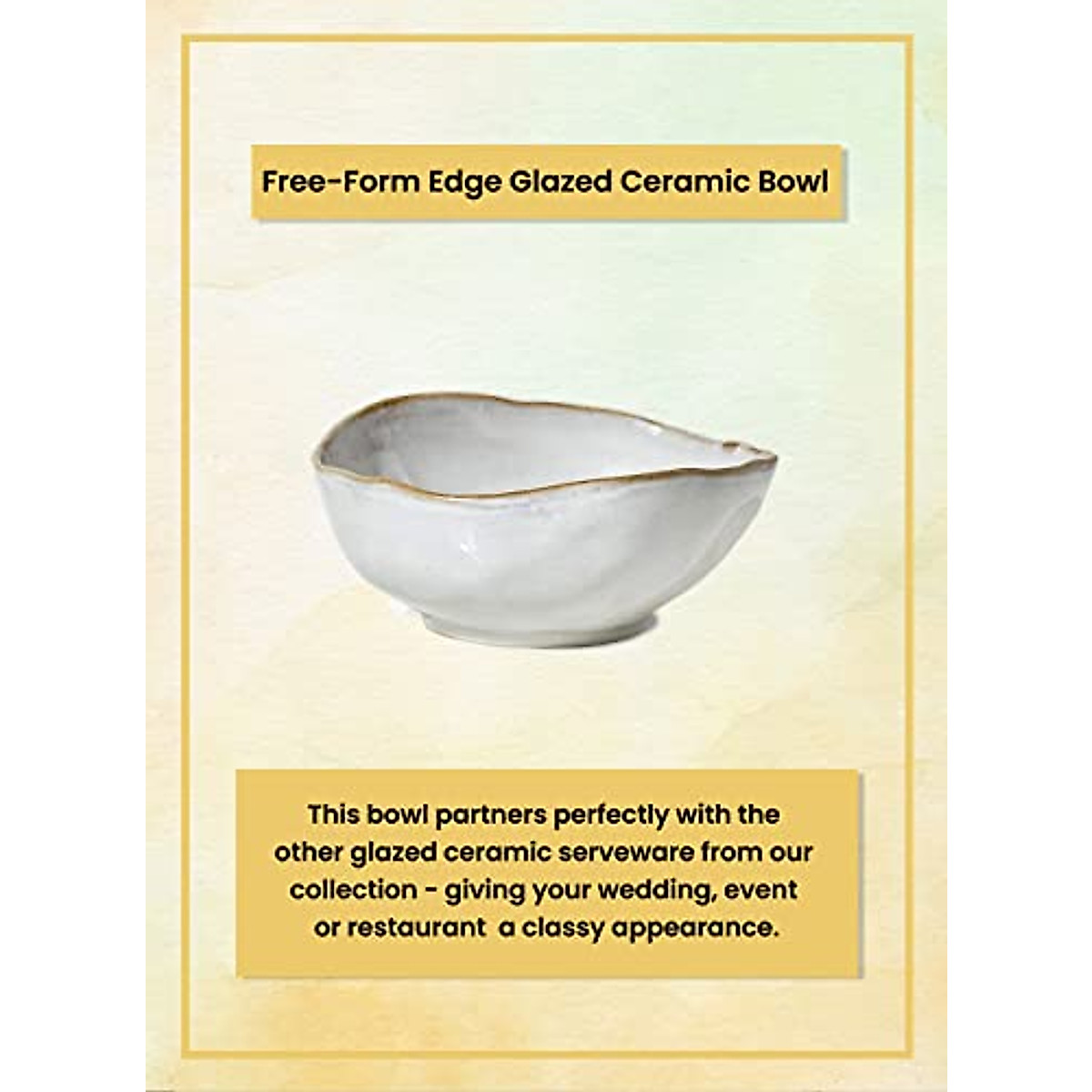 Serene Spaces Living Large Free-Form Edge Glazed Ceramic Bowl, Centerpiece for Vintage Weddings, Events, Measures 6" Long, 5.5" Wide, 2.75" Tall