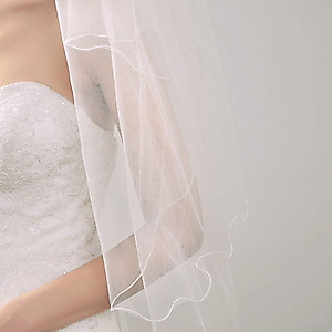 Ursumy Bride Wedding Veil Long 2 Tier Layered Cathedral Bridal Veils Pencil Edge Veil Chapel Soft Tulle Hair Accessories With Comb (Ivory)