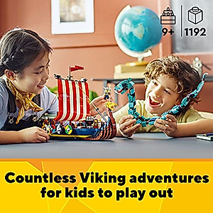 LEGO Creator 3in1 Viking Ship and The Midgard Serpent 31132, Toy Boat and Snake to House or Wolf Figure Building Set, Gifts for Kids, Boys & Girls