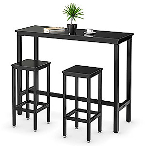 COSTWAY 3-Piece Bar Table Set, 39.5” Bar Table with 2PC 28” Bar Stools, Pub Height Dinning Table Set with Counter Height Backless Stools, Breakfast Table Set for Apartment/Bistro/Pub (Black)