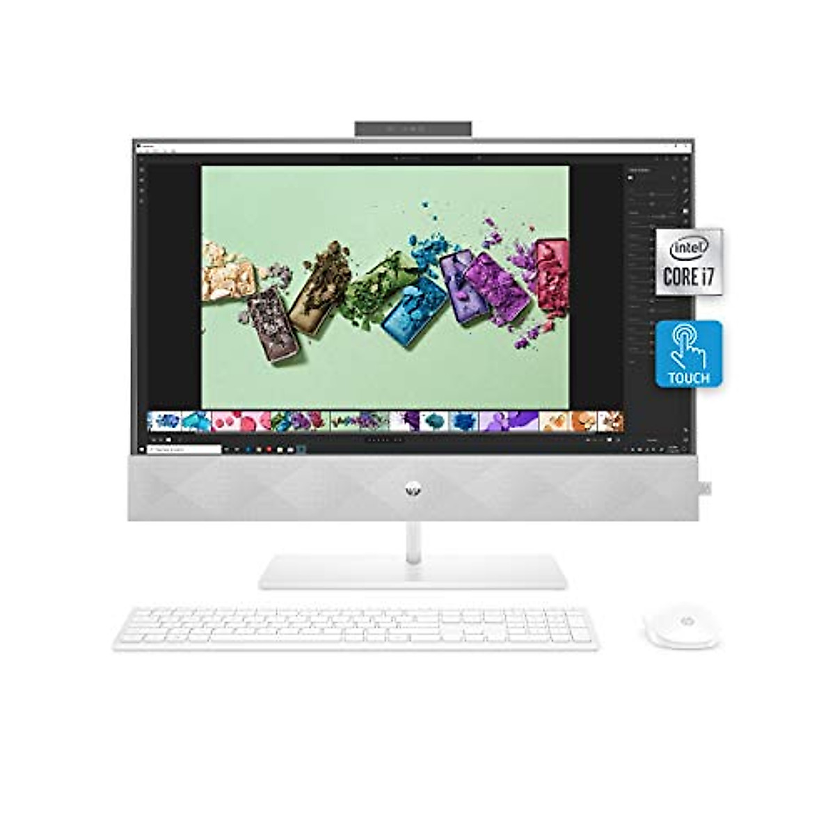 HP Pavilion 27-inch All-in-One Desktop, 10th Gen Intel i7-10700T Processor, 16 GB RAM, 1 TB SSD Storage, Full HD IPS Touchscreen, Windows 10 Home, Wireless Keyboard and Mouse Combo (27-d0080, 2020)