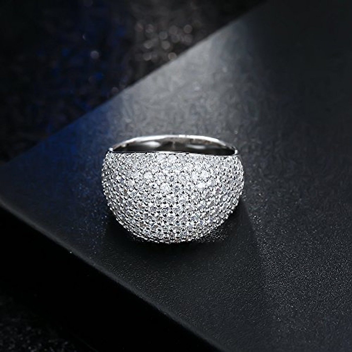 White Diamond Accent Dome Ring - Cluster Cubic Zirconia Paved Statement Wide Bands Size 5-11