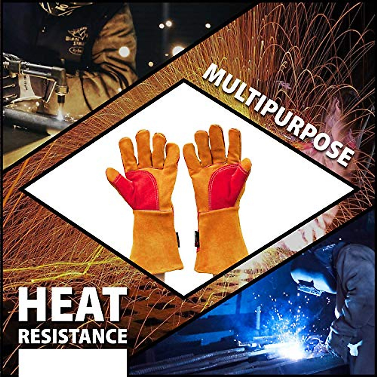 SAFE HANDLER Prime Welding Gloves with Kevlar Thread Protection | Reinforced Thumb and Palm, Heat Resistant for oven, MIG welding, TIG welder, Grill, Fireplace, BBQ, 14 inch, 1 Pair (2 gloves)