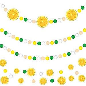 Tondiamo 3 Pieces Lemon Felt Ball Garland Summer Felt Ball Garland Colorful Handmade Felt Ball Garland Lemon Pom Pom Garland for Birthday Wedding Summer Fruit Party Wall Decorations