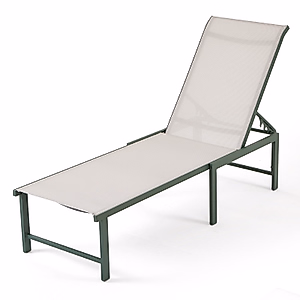 RICNOD Outdoor Pool Lounge Chairs, Patio Aluminum Chaise Lounge, Five-Position Recliner Loungers for Poolside Yard Balcony Deck Beach (Green, 1 pc)