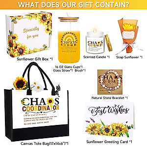 Chaos Coordinator Gifts For Women ,Thank You Gift For Coworker Manager Boss Lady Nurse Employee Teacher Appreciation , Birthday Christmas Office Work Sunflower Gifts Basket With Canvas Tote Bag
