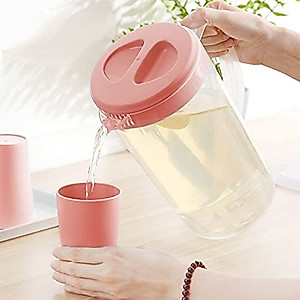 Jucoan 1 Gallon /4L Large Plastic Straining Pitcher, Clear Water Carafe Jug Juice Mixing Pitcher with 2 Strainers Cover, Handles, Measurements, BPA Free, Perfect for Ice Tea, Lemonade