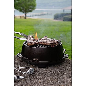 Lodge L12RG Cast Iron Round Kickoff Grill, 12 inch, Black