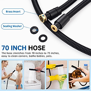 G-Promise All Metal Handheld Shower Set with 3-Function Shower Wand, included Handheld Holder to Control Shower Wand on/off Switch and 70 Inch Tangle-Free Stainless Steel Hose