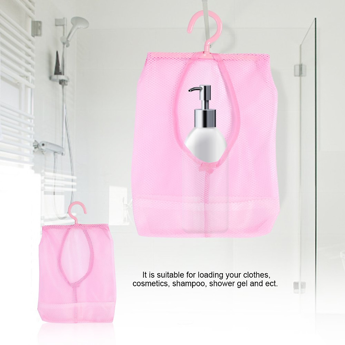 Yosoo Hanging Mesh Storage Bag, Space Saving Hanging Mesh Storage Bag for Clothes Cosmetics Shampoo Shower Gel ()