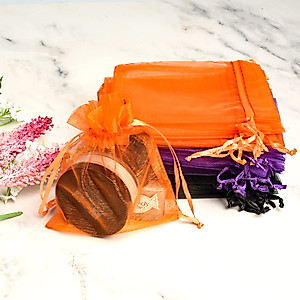 choyaxo 150PCS Organza Bags Satin Drawstring Halloween Christmas Valentine's Day Candy Jewelry Bags for Wedding Party Birthday (black-purple-orange)