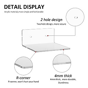 Sezanrpt 6 Inches Acrylic Small Wall Shelves, Clear Floating Shelf for Wall Mounting, Acrylic Display Ledges for Funko Pop Figures, Home Décor, Living Room, Gaming Room, Plants, 2 Pack