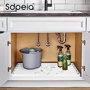 Sdpeia Under Sink Mat, 34" x 22" Flexible Silicone Under Sink Liner with Drain Hole,Protector for Drips Leaks Spills,Kitchen Bathroom Pet Cabinet Mat (White)