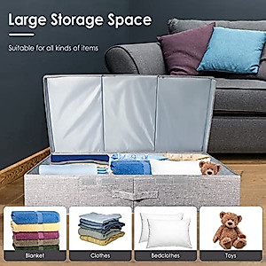 Paddsun 2 Pack Under Bed Storage Containers Bin with Lids, Foldable Underbed Shoes Storage Bag Organizer for Closet with 3 Handles, Sturdy Bed Storage for Clothes Pillow Blankets Bedding