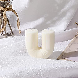 U Shaped Candle White Ribbed Candle Soy Wax Scented Decorative Candles Minimalist Geometric Shaped Candles Cool Aesthetic Candle Handmade Long Lasting Candle for Bedroom Wedding Birthday Decor