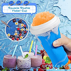 Slushie Maker Cup Travel Portable Double Layer Slushie Cup for Cola or Juice Magic Quick Frozen Smoothies Cup Squeeze Cup Mini Ice Cream Maker (Blue)