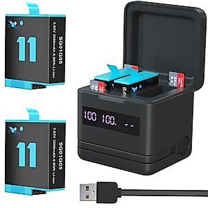 TOMSHEIR 2000mAh Hero 12/11/10/9 Battery 2-Pack and 3-Channel USB Charger with High Speed Micro SD Card Reader Function (Fully Compatible with Gopro Hero 12 11 10 9 Black Official)