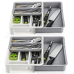 Suwimut 2 Pack Expandable Drawer Organizer, Flatware Drawer Tray Silverware Organizer Utensil Holder Cutlery Tray with Drawer Dividers for Kitchen Utensils and Flatware, Office, Bathroom