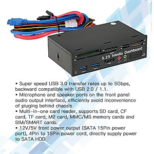 ERYUE Multi-Function USB 3.0 Hub eSATA Port Internal Card Reader PC Dashboard Media Front Panel Audio for SD MS CF TF M2 MMC Memory Cards Fits 5.25" Bay