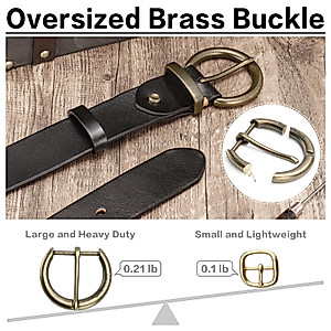 wolksprong Women's 1.5" Wide Leather Belt with Large Brass Buckle - Trendy Vintage Style for Jeans and Pants