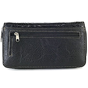 Justin West Western Embroidery Horse Turquoise Concho Rhinestone Studded Shoulder Tote Handbag Purse Wallet (Black Purse Set)