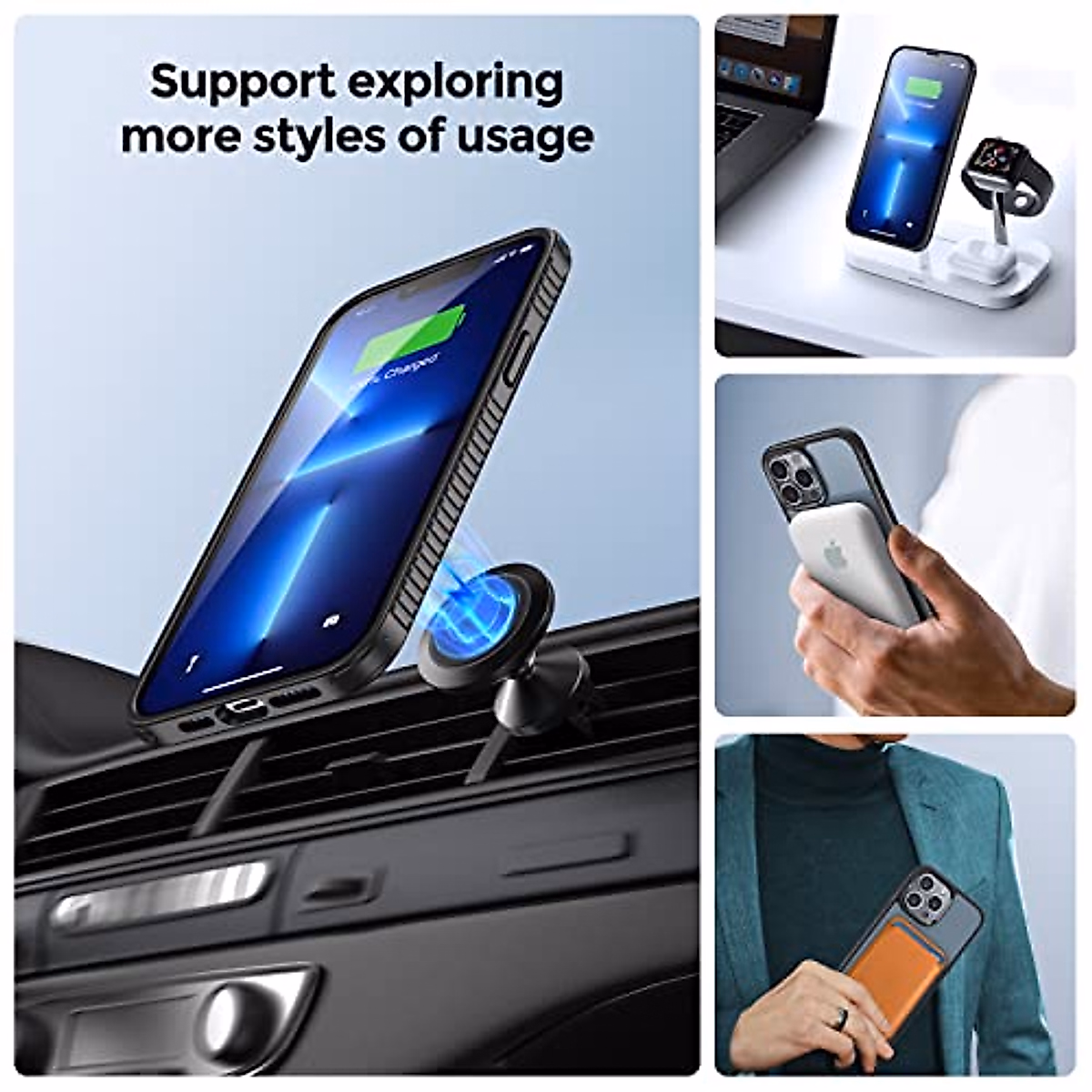 UNBREAKcable Magnetic Case for iPhone 13 Pro Max, iPhone 13 Pro Max Case with MagSafe[Military Grade Shockproof] Translucent Matte Back& Soft Silicone Airbag Bumper for Apple 6.7”– Black (UBHP456)