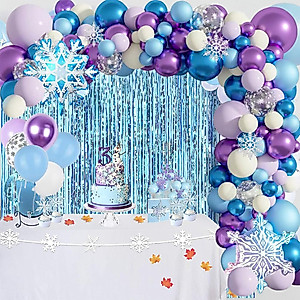 Frozen Balloon Garland Arch Kit Snow Blue and Purple White Balloons Birthday Snowflake Foil Balloons for Princess Winter Wonderland Gir Frozen Theme Birthday Party Supplies Decorations