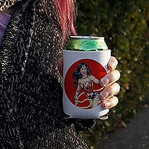 Wonder Woman Character Can Cooler - Drink Sleeve Hugger Collapsible Insulator - Beverage Insulated Holder