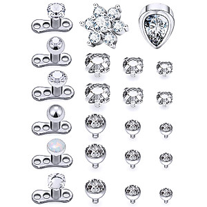 Ocptiy Dermal Piercing Jewelry Kit Dermal Tops 14G G23 Titanium Dermal Anchor Internally Threaded Flower Heart Dermal Replacement Piercing diamond Gen CZ Tops Balls Jewelry for Women Men 6mm 8mm