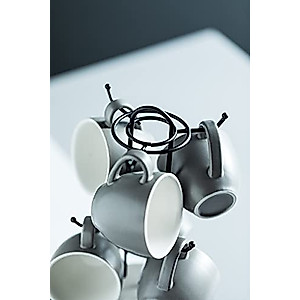 YHOSSEUN Porcelain Espresso Cups Set and Metal Stand 3 OZ Demitasse Cup For Coffee Shot, Mugs for Latte, Cafe Mocha, Cappuccino, and Tea, Serve for 6 Gray