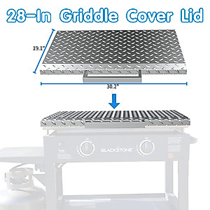 PARTAKER Griddle Hard Cover Lid for 28-Inch Blackstone 2-Burner Flat Top Grill Cooking System, Diamond Plate Stainless Steel Blackstone Griddle Accessory