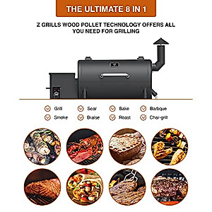 Z GRILLS ZPG-550B 2022 Upgrade Wood Pellet Grill & Smoker 8 in 1 BBQ Auto Temperature Control, Cooking Area, 550 sq in Black