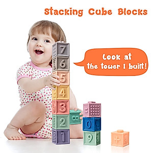 HahaGift Baby Toys 6 12 18 Months Boy Girl Teethers Soft Blocks, Infant Toddler Bath Toys 6-12-18 Months Boys Girls Newborn Babies Shower Gifts,Montessori Educational Sensory Toys for 2 1 Year Old