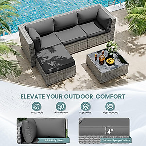 UDPATIO Outdoor Cushions for Patio Furniture with 5 Pillows, Waterproof Patio Furniture Cushions Replacement, 4" Deep Seat Outdoor Sectional Cushions for 4-seat Patio Furniture Chair Sofa Couch, Grey