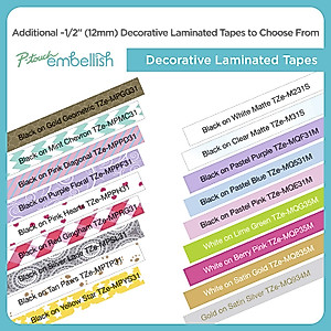 Brother P-touch Embellish Gold Print on White Satin Ribbon TZER234 – ~½” Wide x ~13.1’ Long for use with P-touch Embellish Ribbon & Tape Printer