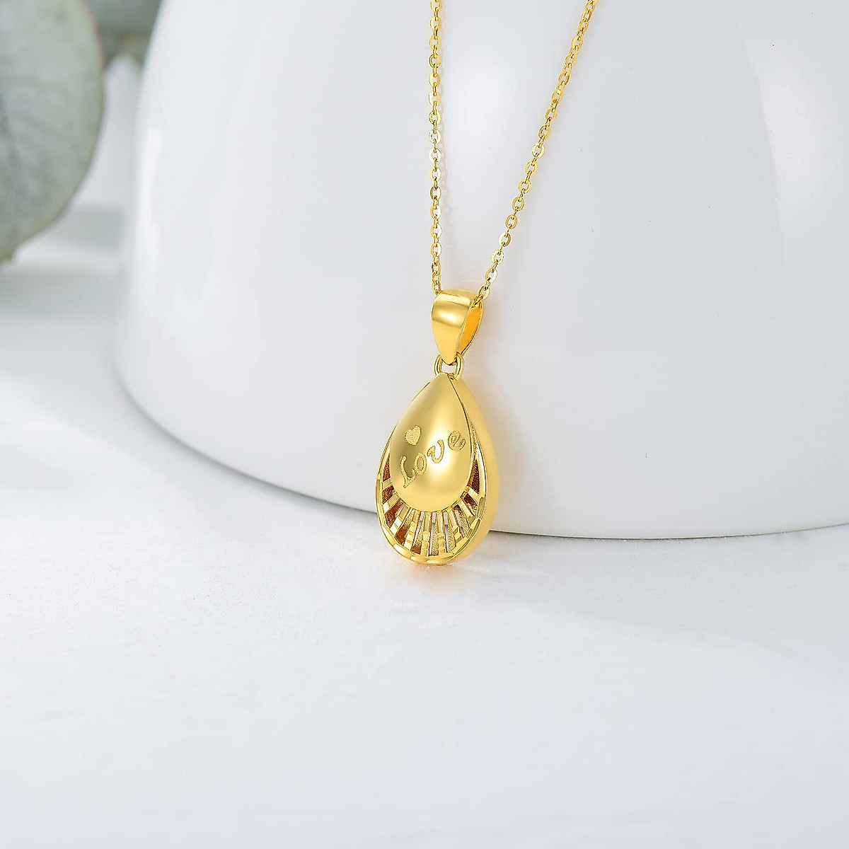 SISGEM 18K Yellow Gold Shiny Love Necklace for Women, 5MM Thick Gold Love Teardrop Shape Pendant Jewelry Anniversary Mother's Day Gift for Wife, Mom 18inch