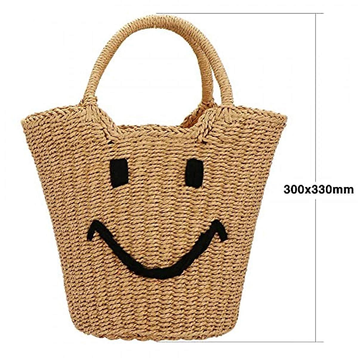 Smile Straw Beach Bag - Summer Handbag Large Capacity Handmade Tote Purse Straw Beach Bag for Women (Brown)