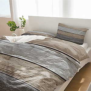 Chees D Zone 3 Pieces Bedding Duvet Cover Set Vintage Country Style,Ultra Soft Microfiber Quilt Covers and Pillow Shams for Bedroom,Farmhouse Gradient Gray Wood Grain Bed Sets All Seasons Use Queen