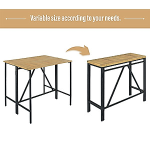 5-Piece Steel Outdoor Patio Wicker Bar Set, Garden PE Rattan Wicker Dining Table, Foldable Tabletop, Acacia Wood Tabletop with 4 Stools and 1 Wood Table. (Brown Wood + Black Wicker#1)