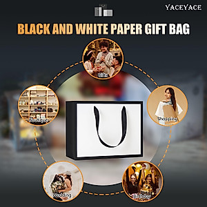 Black and White Gift Bags, YACEYACE 10Pcs 10.5"x4.25"x8" Medium Size Black and White Paper Gift Bags with Ribbon Handles, Wedding Bags,Retail Bags,Party Bags, Birthday Bags, Black Gift Bags Bulk White Gift Bags White Paper Shopping Bags