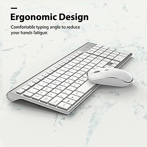 Wireless Keyboard Mouse, JOYACCES 2.4G Compact and Ultra Slim Wireless Keyboard and Mouse for Windows, Computer, Desktop, PC, Laptop-Sliver