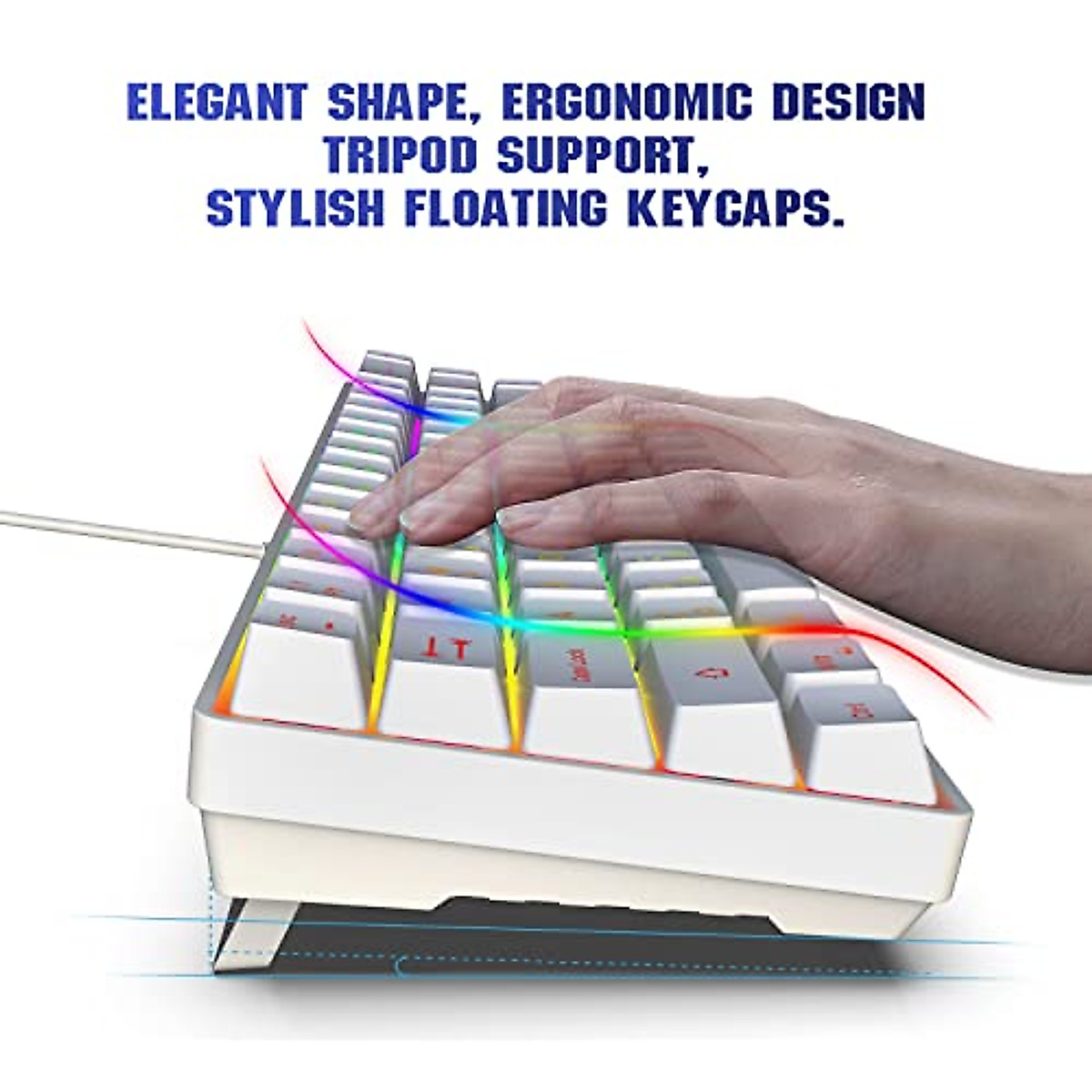 Snpurdiri 60% Percent Gaming Keyboard, Ergonomic Small Mini Gaming Keyboard, Compact RGB Backlit Keyboard for Windows, PC, Laptop, Gaming (68 Keys, White)