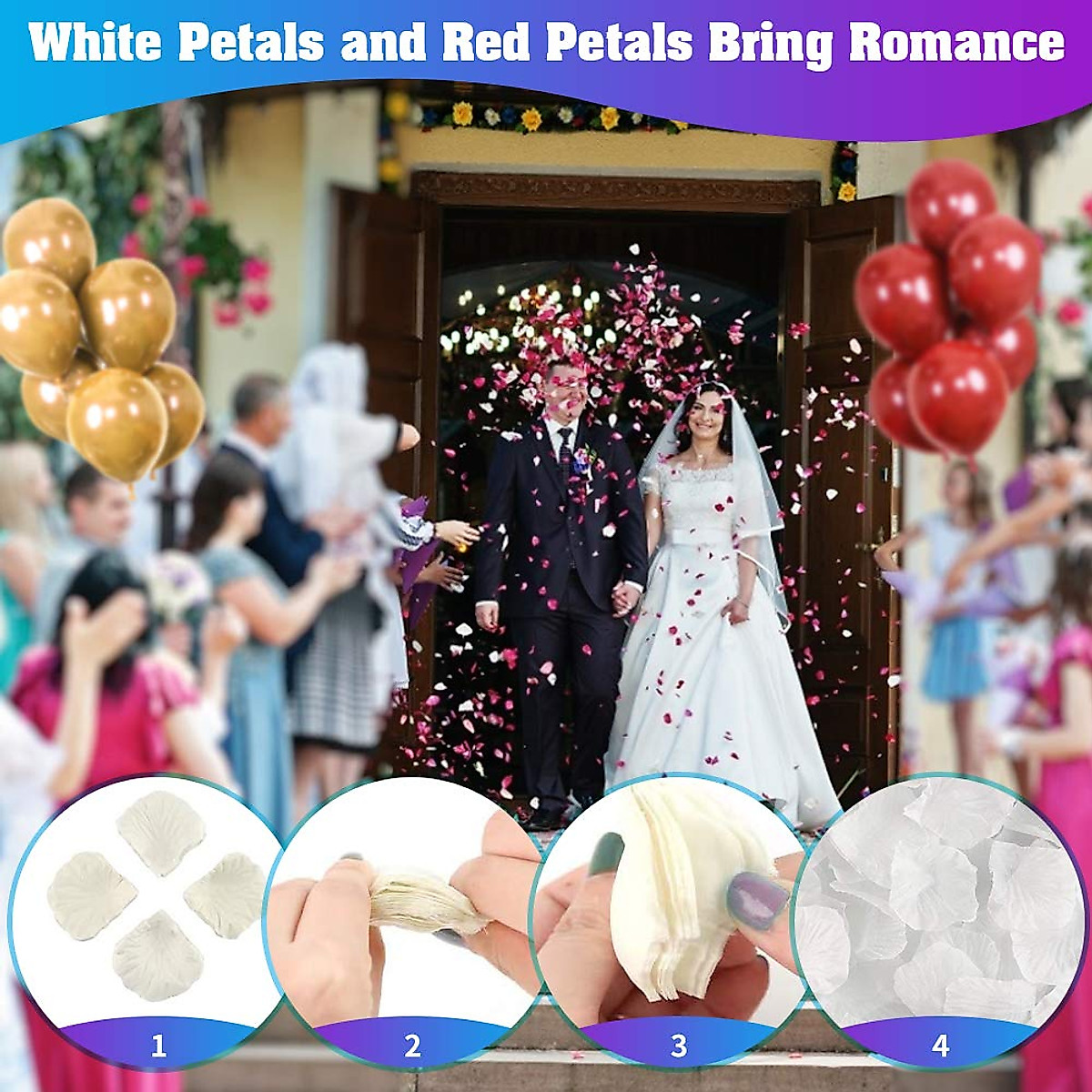 50PCS Love Balloons and Heart Balloons Kit&2000 PCS Silk Rose Petals 42Inch I Love You Balloon Gold Balloons Romantic Decoration Kit Double-Layer Easy to Use for Valentine Day Party Decorations