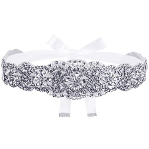Lovful Bridal Crystal Rhinestone Braided Wedding Dress Sash Belt, White, White Sash, One Size