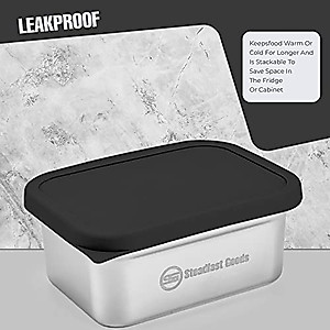 Stainless Steel Containers with Lids for Food Storage – Set of 3 Stackable Stainless Steel Snack Containers for kids – Leakproof Rectangle Bento Boxes for Meal Prep, Snacks, Black